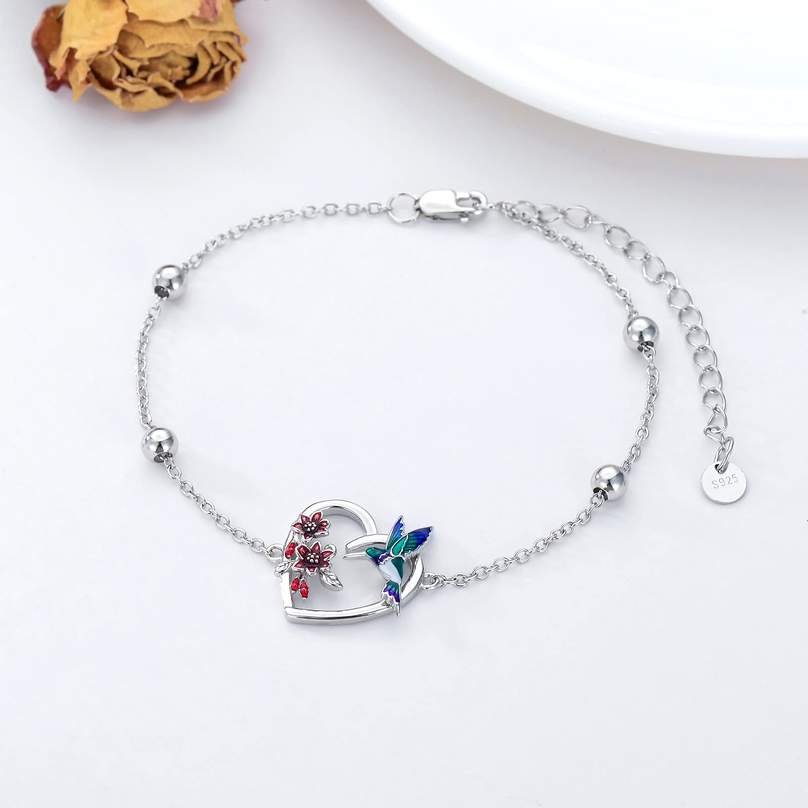 LONAGO Hummingbird Bracelet Silver Hummingbird Chain Bracelet Gift for Women