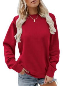 womens casual crewneck sweatshirts long sleeve loose fit soft pullover tops red