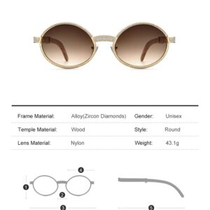 HEPIDEM 100% Really Buffalo Horn Luxury 720pcs Diamonds BUffs Sunglasses 7550179 (Wood Frame Gradient Tea Lens)