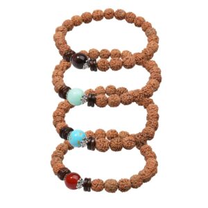 4pcs rudraksha seeds buddha yoga bracelets set handmade beaded meditation wrist stretch charm bracelet for women men