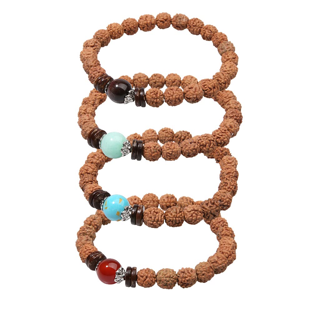 4pcs Rudraksha Seeds Buddha Yoga Bracelets Set Handmade Beaded Meditation Wrist Stretch Charm Bracelet for Women Men