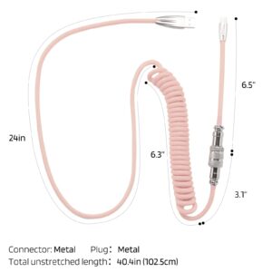 LTC Custom Mechanical Keyboard Coiled Cable USB 3.1 Type C, 1.2m Coiled USB C Cable with Aviator Connector, Pink