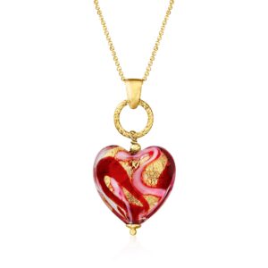 ross-simons italian red and pink murano glass heart necklace in 18kt gold over sterling. 18 inches