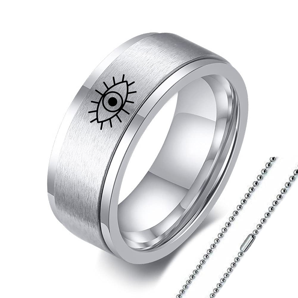 ForeverWill Minimalist Evil Eye Protection Spinner Ring - Stainless Steel Turkish Evileye Amulet Symblic Band Ring Necklace with Chain - Men Women's Evil Eye Talisman Jewelry, Size 7, Silver