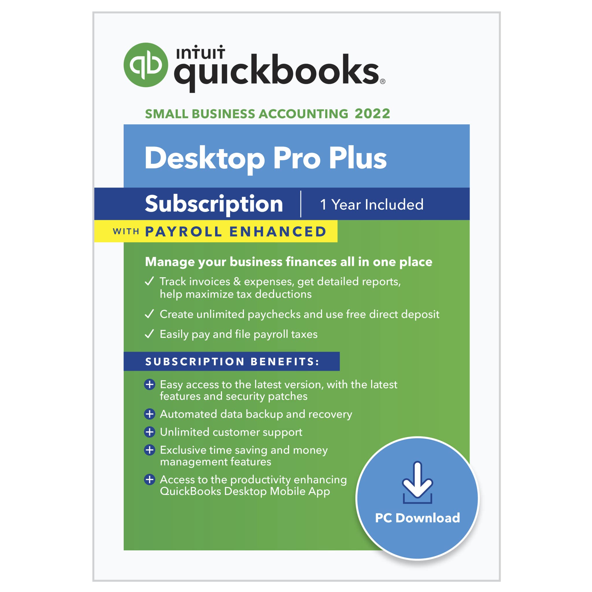 QuickBooks Desktop Pro Plus with Enhanced Payroll 2022 Accounting Software for Small Business 1-Year Subscription with Shortcut Guide [PC Download]