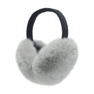 ZLYC Winter Faux Fur Foldable Earmuffs Cute Fuzzy Ear Muffs for Women Girls (Greyish Green)