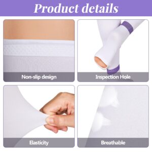 2 Pairs TED Hose Compression Stockings Thigh High Knee High 15-20 mmHg Compression TED Hose with Inspect Toe Hole TED Compression Socks for Leg Edema Swelling Soreness Pain (White- Purple,XL Size)