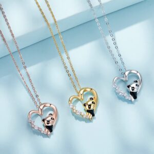 RUKYF 925 Sterling Silver Panda Necklace for Women Cubic Zirconia Heart Cute Animal Pendant Jewelry Unique Gifts for Women Girlfriend