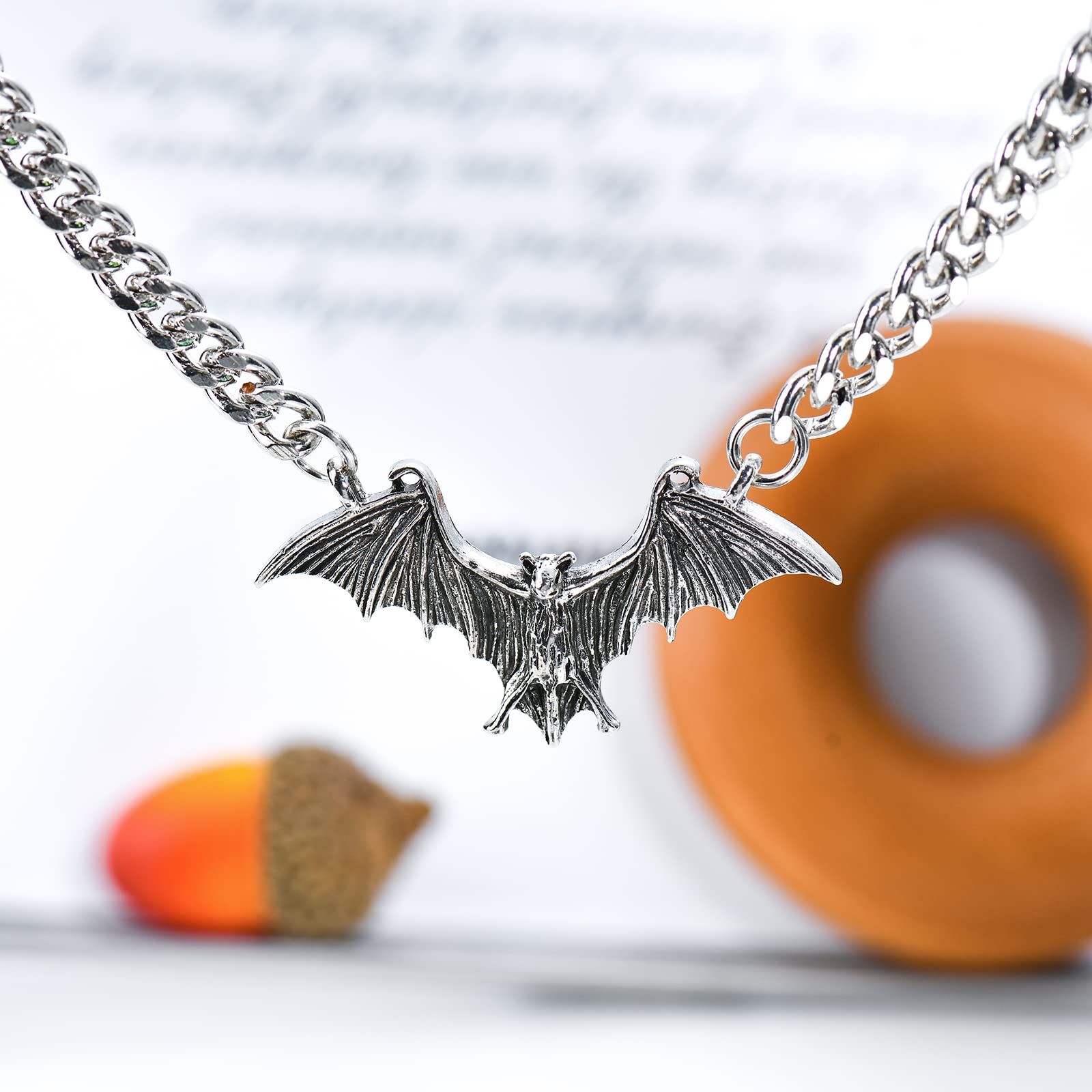 KURTCB Bat Necklace Gothic Punk Cool Heavy Chain Choker Cyber Animal Wing Pendant Necklace for Women Halloween Jewelry