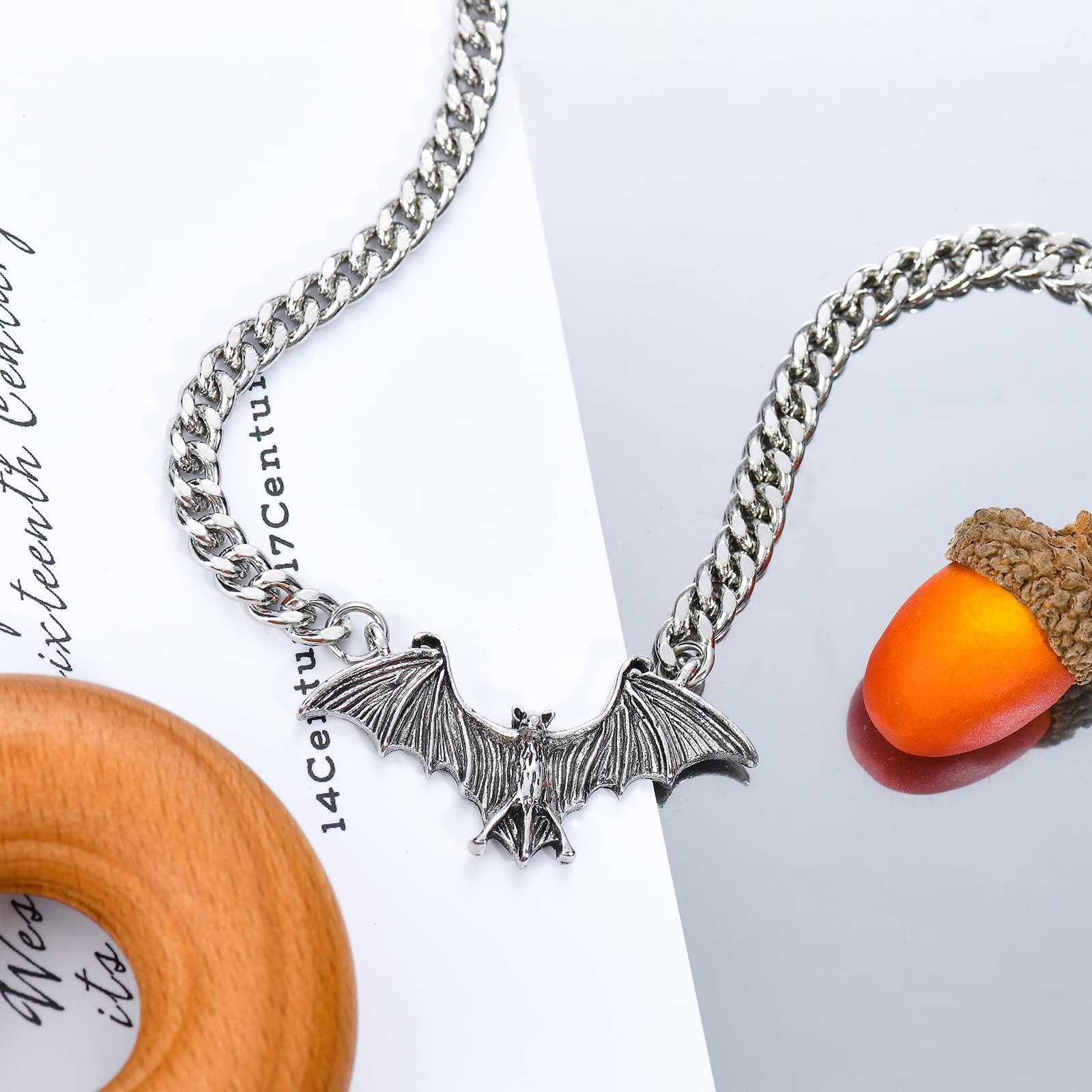 KURTCB Bat Necklace Gothic Punk Cool Heavy Chain Choker Cyber Animal Wing Pendant Necklace for Women Halloween Jewelry