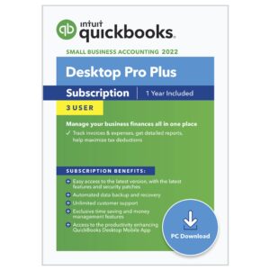 quickbooks desktop pro plus 2022 accounting software for small business 1-year subscription - 3 user [pc download]