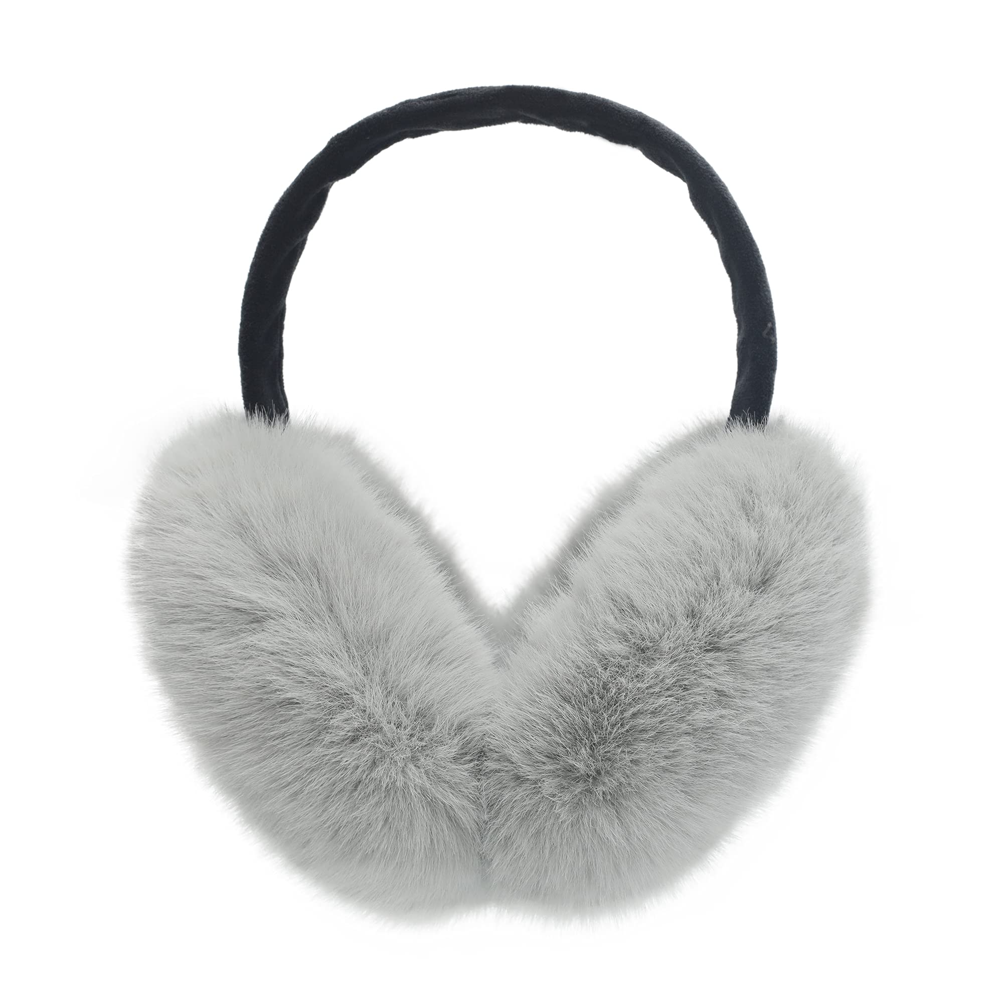 ZLYC Winter Faux Fur Foldable Earmuffs Cute Fuzzy Ear Muffs for Women Girls (Greyish Green)