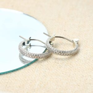 Tiny Sparkly Cubic Zirconia Titanium Hoop Earrings Hypoallergenic for Women, Minimalist Cuff/Cartilage Sleeper Earring Charms White Gold Plated, Pure Titanium Earrings Post for Sensitive Ears