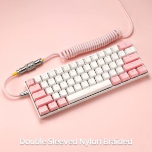 LTC Custom Mechanical Keyboard Coiled Cable USB 3.1 Type C, 1.2m Coiled USB C Cable with Aviator Connector, Pink