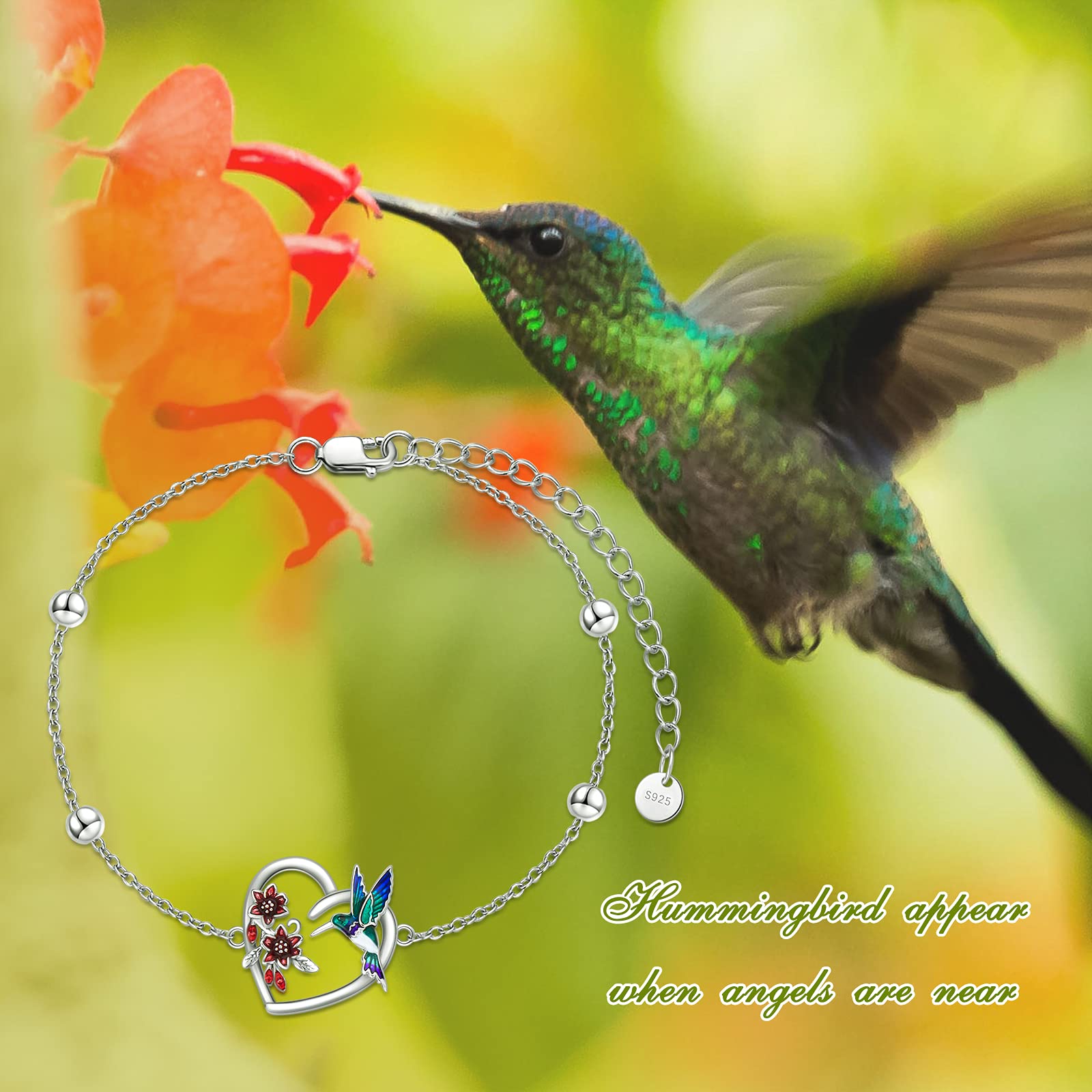 LONAGO Hummingbird Bracelet Silver Hummingbird Chain Bracelet Gift for Women