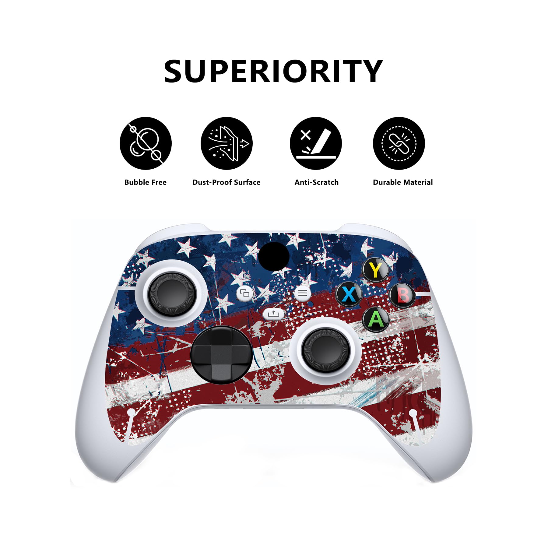 PlayVital Impression US Flag Custom Vinyl Skins for Xbox Core Wireless Controller, Wrap Decal Cover Stickers for Xbox Series S Console Controller