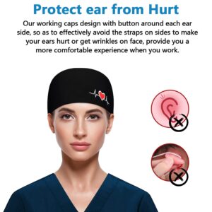 Fesciory Adjustable Working Caps with Button & Sweatband, Elastic Bandage Tie Back Hats for Women(Heart Ecg)