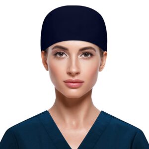 Fesciory Adjustable Working Caps with Button & Sweatband, Elastic Bandage Tie Back Hats for Women(Navy)