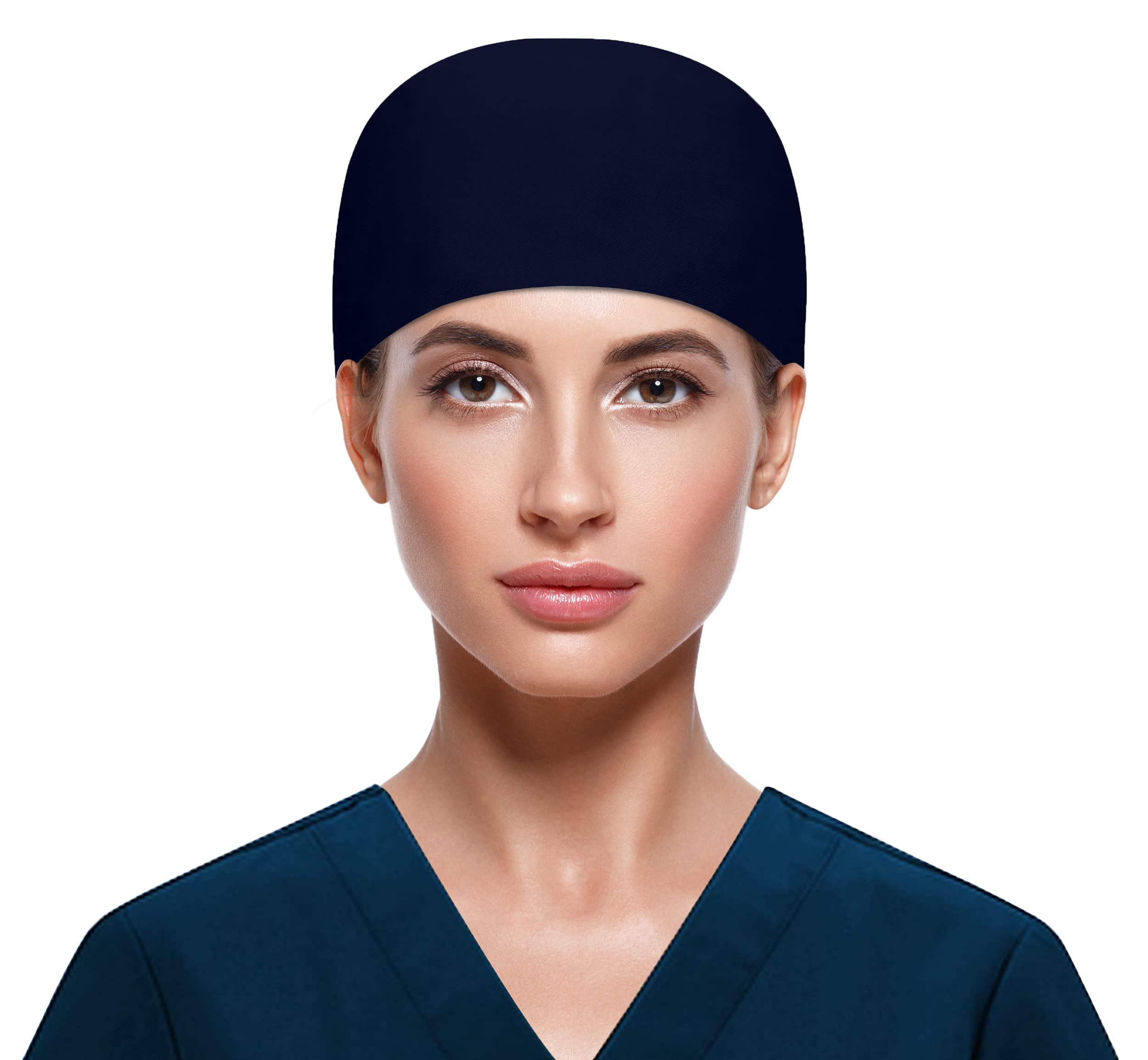 Fesciory Adjustable Working Caps with Button & Sweatband, Elastic Bandage Tie Back Hats for Women(Navy)