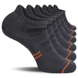 celersport 6 pack men's running ankle socks with cushion, low cut athletic sport tab socks, grey, shoe size: 9-12