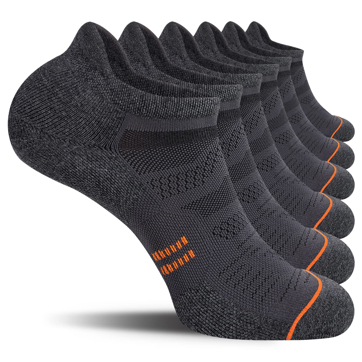 CelerSport 6 Pack Men's Running Ankle Socks with Cushion, Low Cut Athletic Sport Tab Socks, Grey, Shoe Size: 9-12