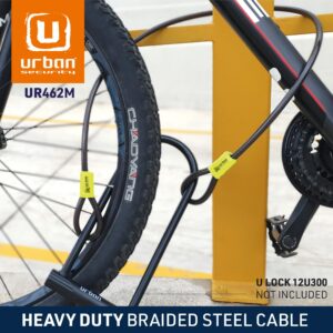 URBAN UR462L Bicycle Security Cable Braided Steel ø0.39in, 6.5ft Long, Lightweight, Double Loop, Anti-Theft Cable Locking Motorcycle Helmet Protection, Wheels, Bags, Scooter, Electric Bike, Ebike