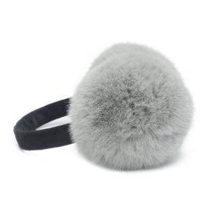 ZLYC Winter Faux Fur Foldable Earmuffs Cute Fuzzy Ear Muffs for Women Girls (Greyish Green)