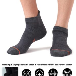 CelerSport 6 Pack Men's Running Ankle Socks with Cushion, Low Cut Athletic Sport Tab Socks, Grey, Shoe Size: 9-12