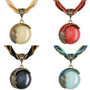 4 pcs bohemian necklace for women turquoise jewelry necklace statement beaded vintage jewelry rhinestone long necklace for pendent collar necklace (blue, black, khaki, red)