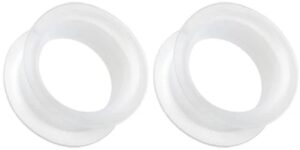 pair 0g (8mm) clear silicone eyelet tunnels double flare gauges thin soft flexible flesh plugs (2pcs)