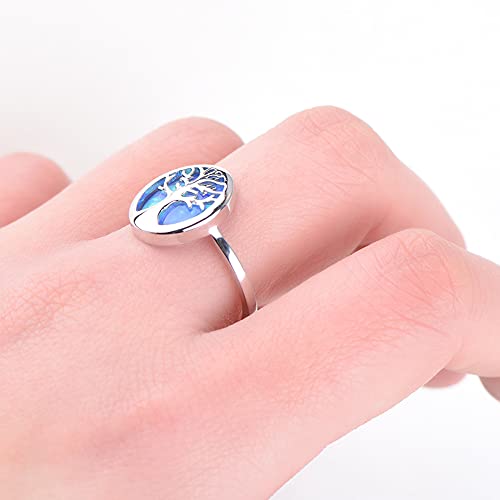 XINSHUN Tree of Life Ring, 925 Sterling Silver Opal Ring, Opal Ring for Women(blue 6)