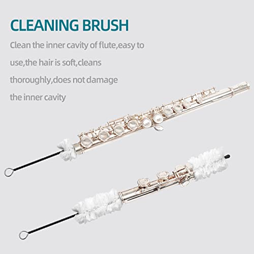 Flute Cleaning Kit Include 1pc Cotton Cleaning Brush, Flute Swab, Double-End Dust Brush,Flute Cleaning Rod, Screwdriver for Flute Repairing,Cork Grease, a Pair Cotton Gloves, 1pc Flute Cleaning Cloth