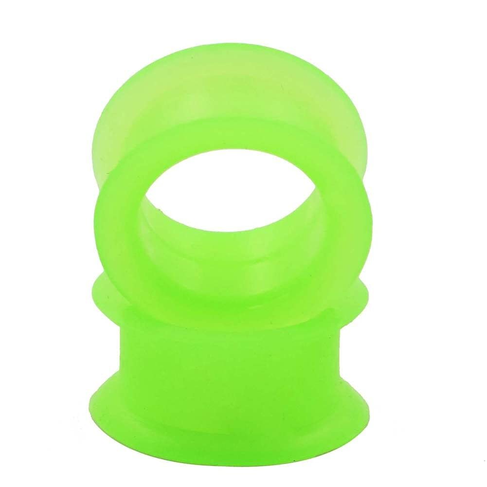 Pair 0g (8MM) GREEN SILICONE EYELET TUNNELS Double Flare Gauges Thin Soft Flexible Flesh Plugs (2pcs)