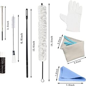 Flute Cleaning Kit Include 1pc Cotton Cleaning Brush, Flute Swab, Double-End Dust Brush,Flute Cleaning Rod, Screwdriver for Flute Repairing,Cork Grease, a Pair Cotton Gloves, 1pc Flute Cleaning Cloth