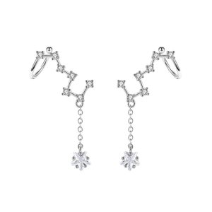 SLUYNZ 925 Sterling Silver Star Cuff Earrings Dangle Chain for Women Big Dipper Crawler Earrings Wrap Star Dangle Earrings (A-Silver)