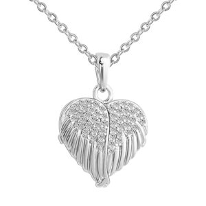 locket necklace heart shaped angel wing photo locket necklace memory pendant with personalized picture creative neck chain for women men, silver