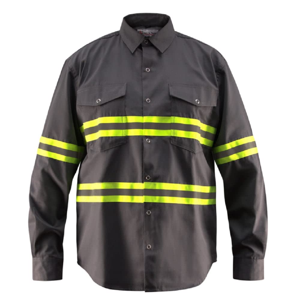 Premium High Visibility Hi Vis Reflective Safety Work Shirts - Long Sleeve (Large, Dark Grey)