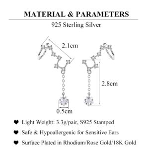 SLUYNZ 925 Sterling Silver Star Cuff Earrings Dangle Chain for Women Big Dipper Crawler Earrings Wrap Star Dangle Earrings (A-Silver)