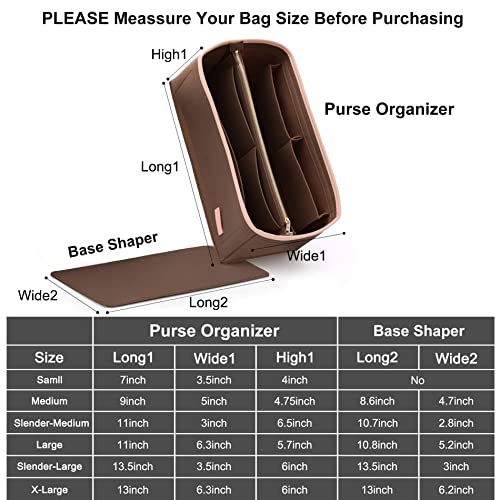 Doxo Purse Organizer Insert for Handbags & Base Shaper 2pc Set, Tote Bag Organizer Insert with 6 Sizes, Compatible with Speedy 25/30/35 More(M-Brown)