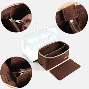 Doxo Purse Organizer Insert for Handbags & Base Shaper 2pc Set, Tote Bag Organizer Insert with 6 Sizes, Compatible with Speedy 25/30/35 More(M-Brown)