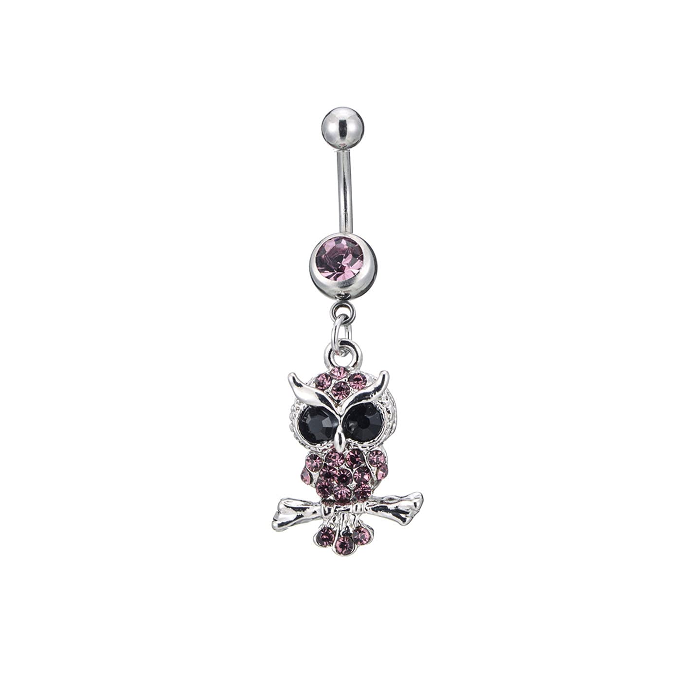 FUTIMELY Owl Crystal Rhinestone Belly Button Ring Dainty Animal Belly Button Nail Body Owl Dangle Belly Button Ring Piercing Body Art Jewelry for Women (Purple)