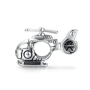 lamoony charm 925 sterling silver car charm bike charm train charm bus charm helicopter charm ship charm travel charm for pandora charm bracelet (helicopter)