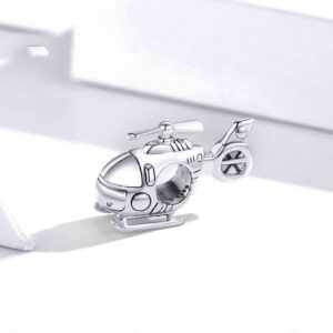 Lamoony Charm 925 Sterling Silver Car Charm Bike Charm Train Charm Bus Charm Helicopter Charm Ship Charm Travel Charm for Pandora Charm Bracelet (Helicopter)