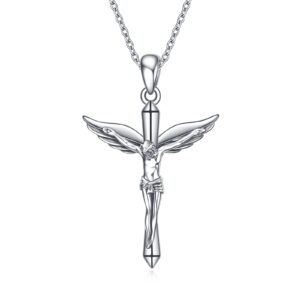 hukkun crucifix cross necklace for women sterling silver crucifix jesus wings pendant jewelry christian gifts for mom