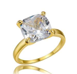 flyyqmiao 18k gold plated 2.5 carat square cubic zirconia solitaire engagement wedding ring women's thin band cz promise ring (7#)