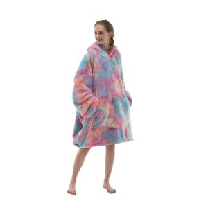 cosusket adult hoodie wearable blanket, tie dye super cozy warm and oversized sherpa blanket hooded for women