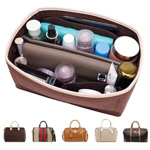 Doxo Purse Organizer Insert for Handbags & Base Shaper 2pc Set, Tote Bag Organizer Insert with 6 Sizes, Compatible with Speedy 25/30/35 More(M-Brown)