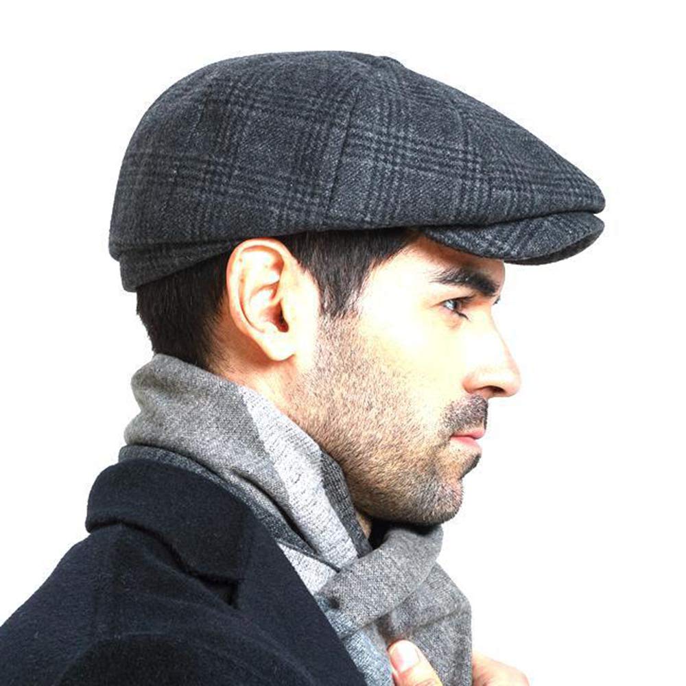 Men’s Vintage Newsboy Gatsby Hat Blend Wool Flat Ivy Cabbie Autumn Winter Cap Boyfriend Gift (XXL)