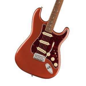 fender player plus stratocaster electric guitar, with 2-year warranty, aged candy apple red, pau ferro fingerboard