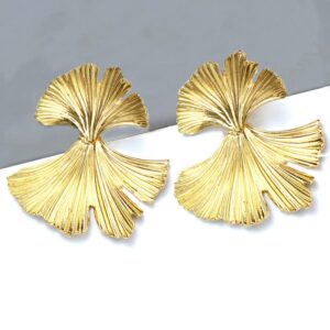 LOKLIFFAI Ginkgo Leaf Flower Earrings, Gold Geometric Statement Earring, Fashion Design Big Irregular Shape Boho Bohemian Drop Dangle Earrings